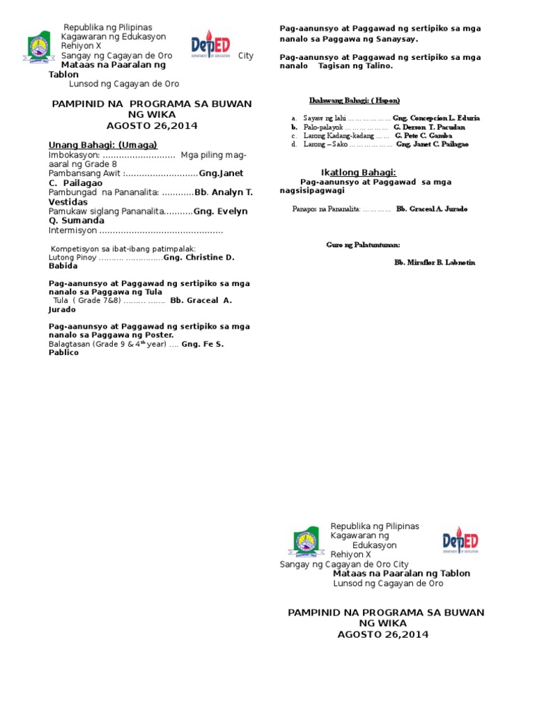 Final Program For Buwan NG Wika | PDF