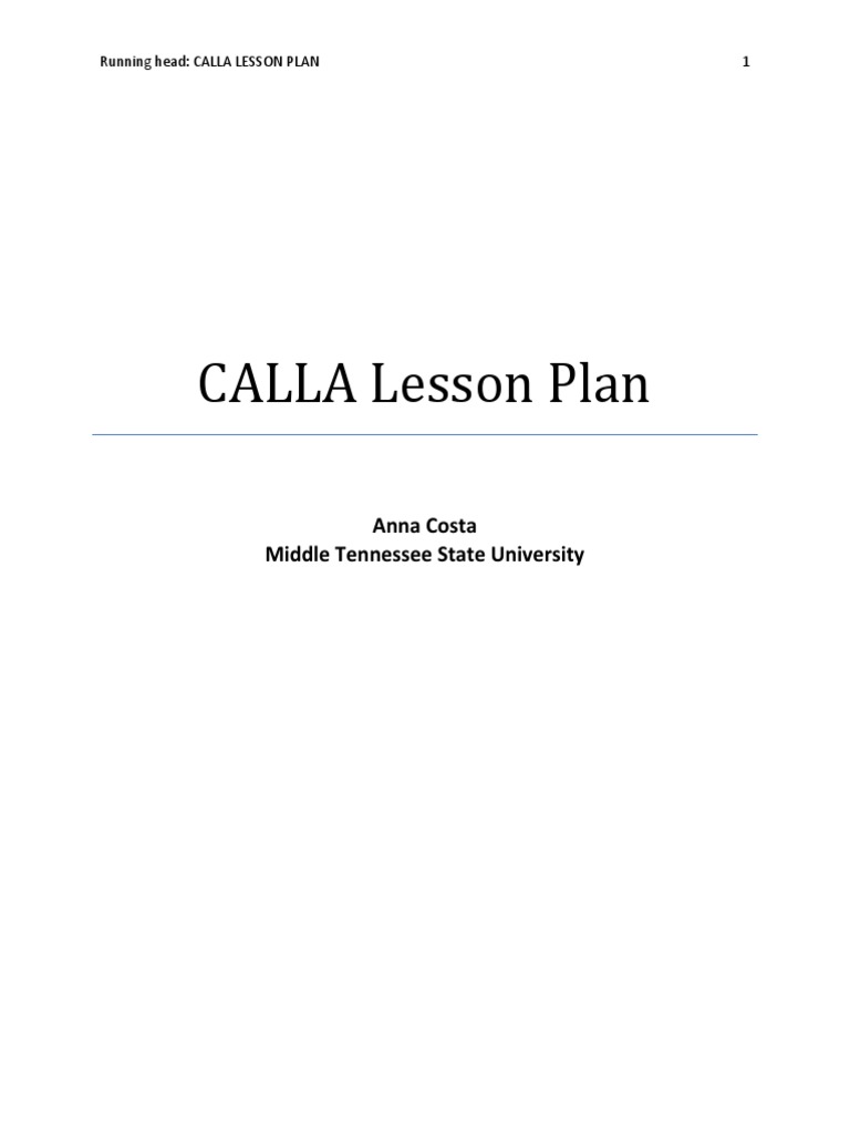 Sample Lesson Plan 1 CALLA | PDF | Metacognition | Whales
