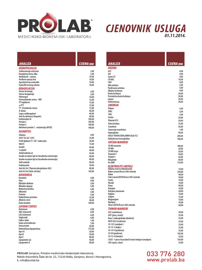 Prolab Cjenovnik | PDF