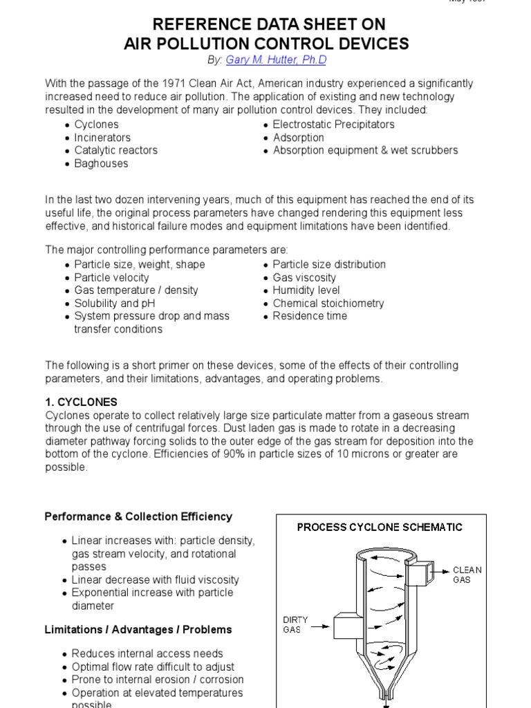 Air Pollution Control Devices Overview | PDF | Incineration | Gases