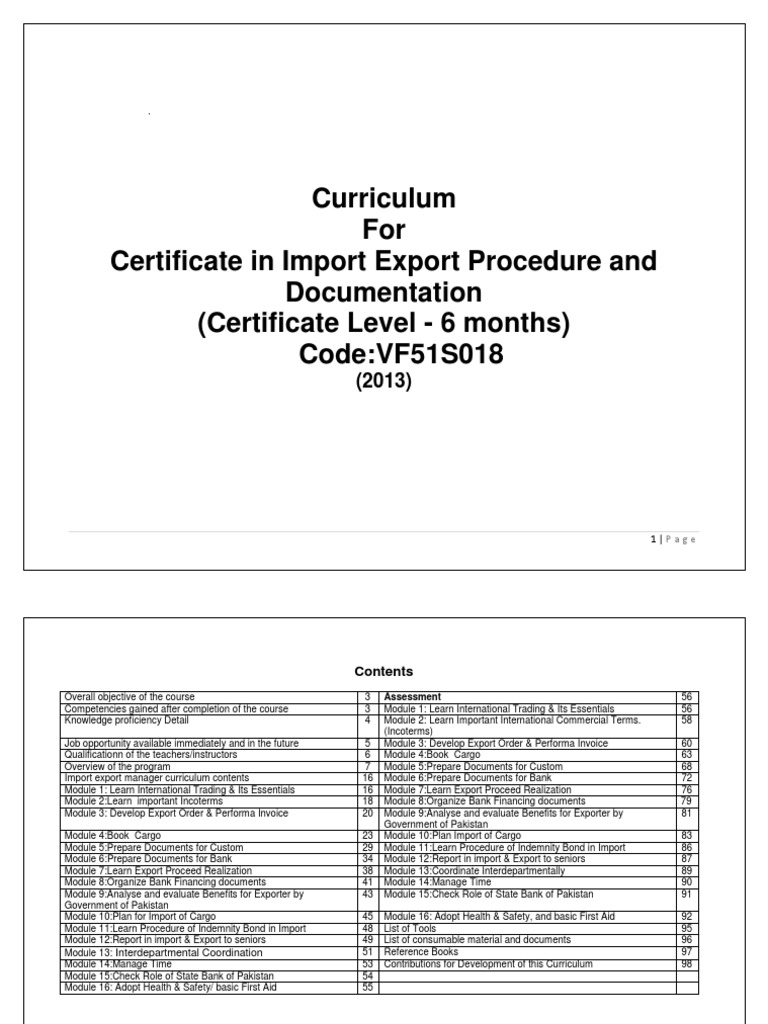Certificate in Import Export Procedure and Documentation | PDF | Cargo | Letter Of Credit