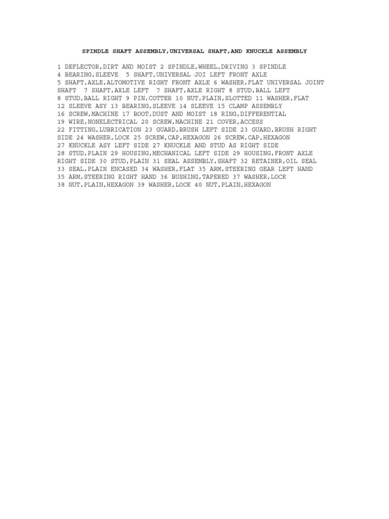 Spindle Shaft Assembly, Universal Shaft, and Knuckle Assembly | PDF