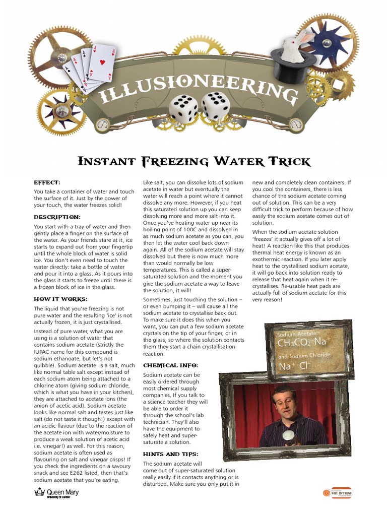 Instant Freezing Water Trick: CH CO Na Na CL | PDF | Sodium Chloride | Acid