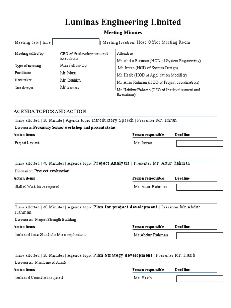 Engineering Meeting Minutes Template | PDF