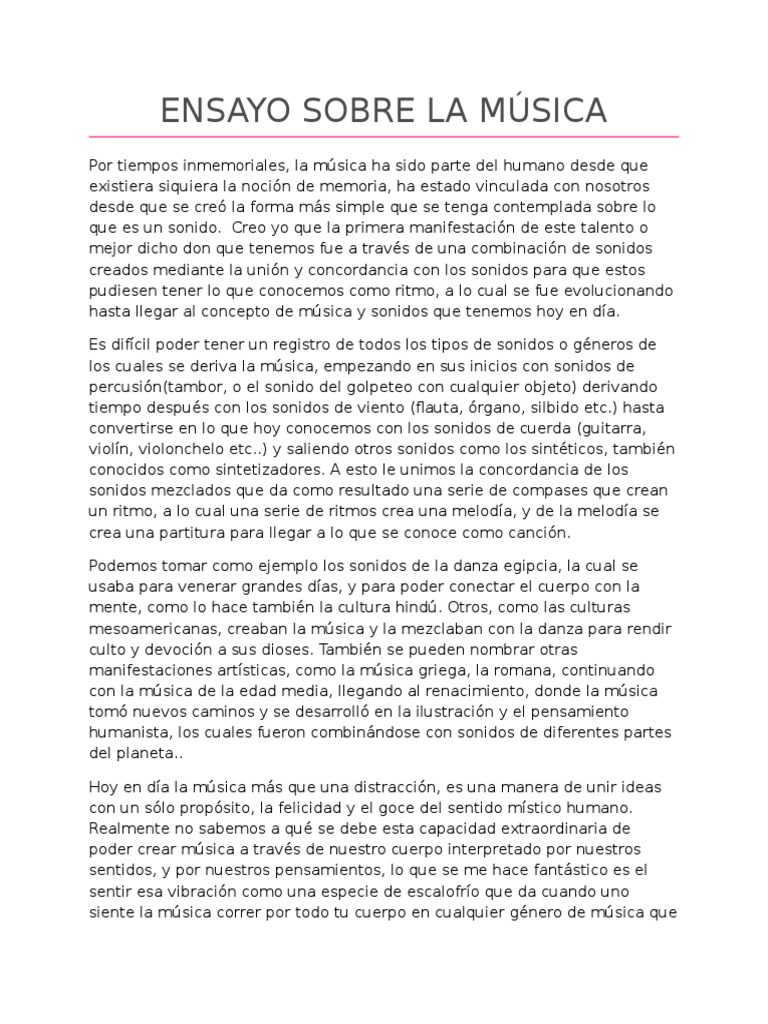 Ensayo Sobre La Música | Sonido | Felicidad y autoayuda | Prueba ...