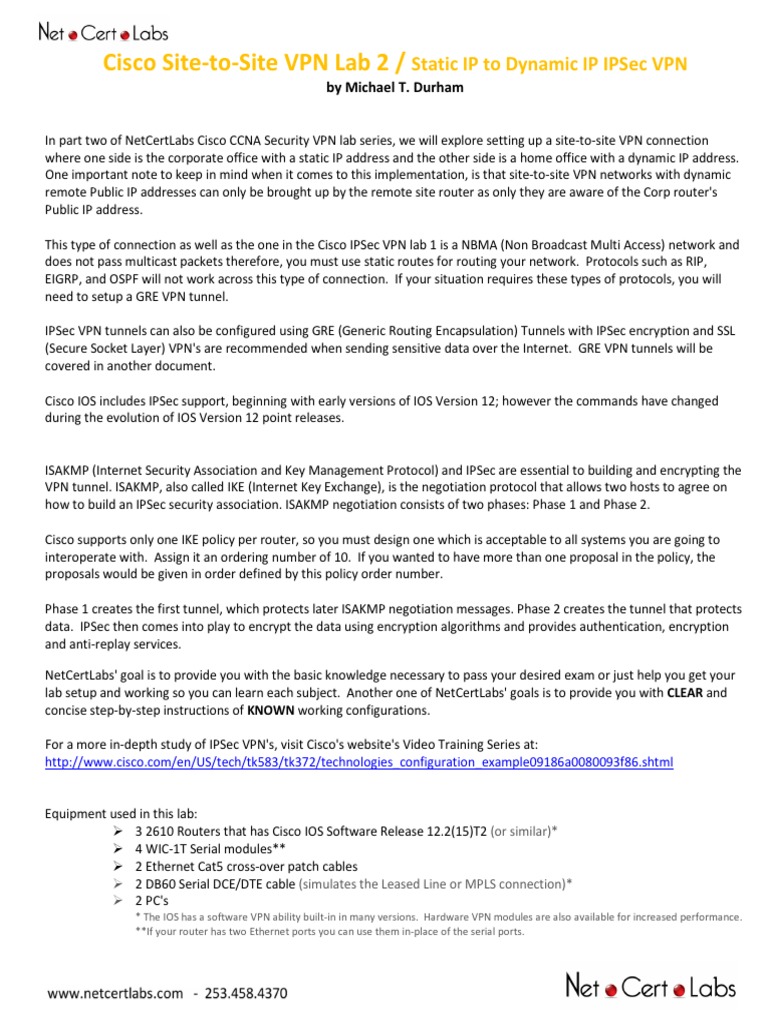 Setup VPN Tunnel Lab - Part 2 PDF | PDF | Virtual Private Network | Ip ...