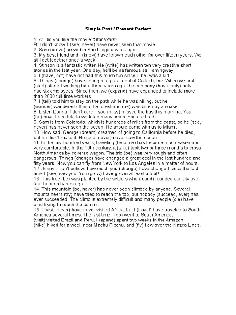 Simple Past vs. Present Perfect Guide | PDF