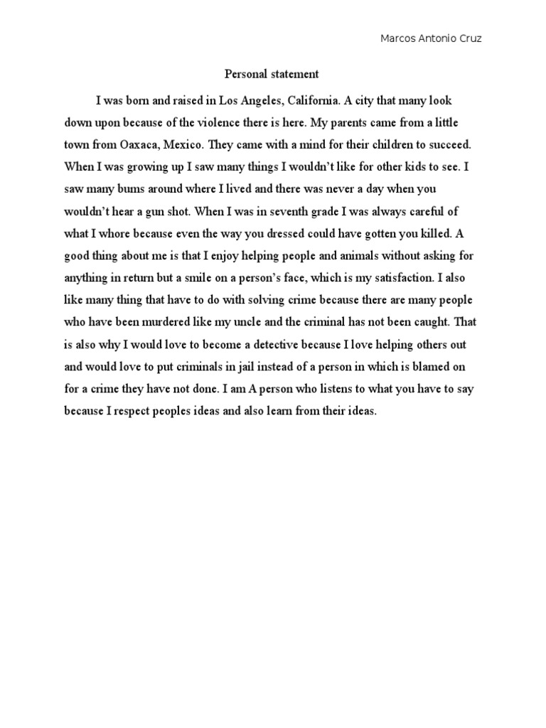 Personal Statement: Aspiring Detective | PDF | Social Science | Wellness