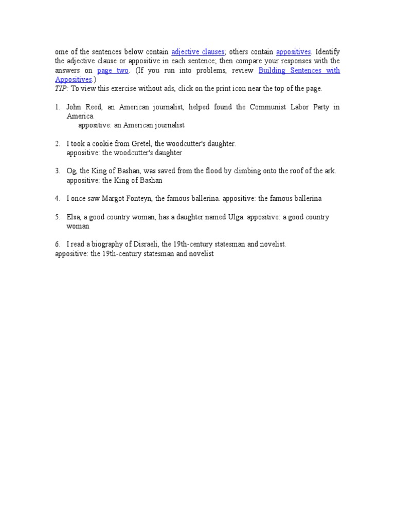 Grammar Exercise: Clauses & Appositives | PDF