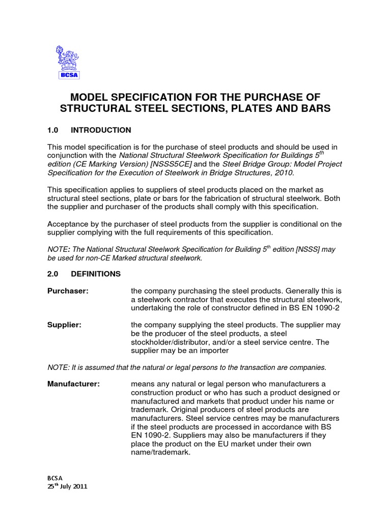 Model Specification For The Purchase of Structural Steel Sections and ...