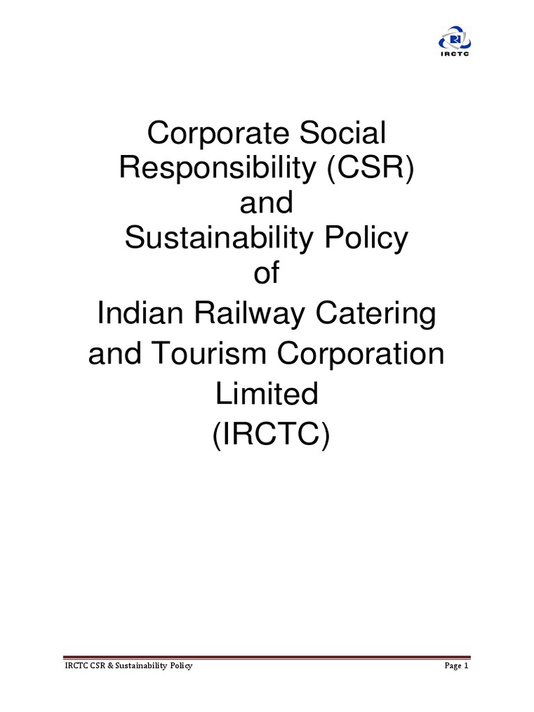 CSR of Irctc | PDF | Millennium Development Goals | Corporate Social ...