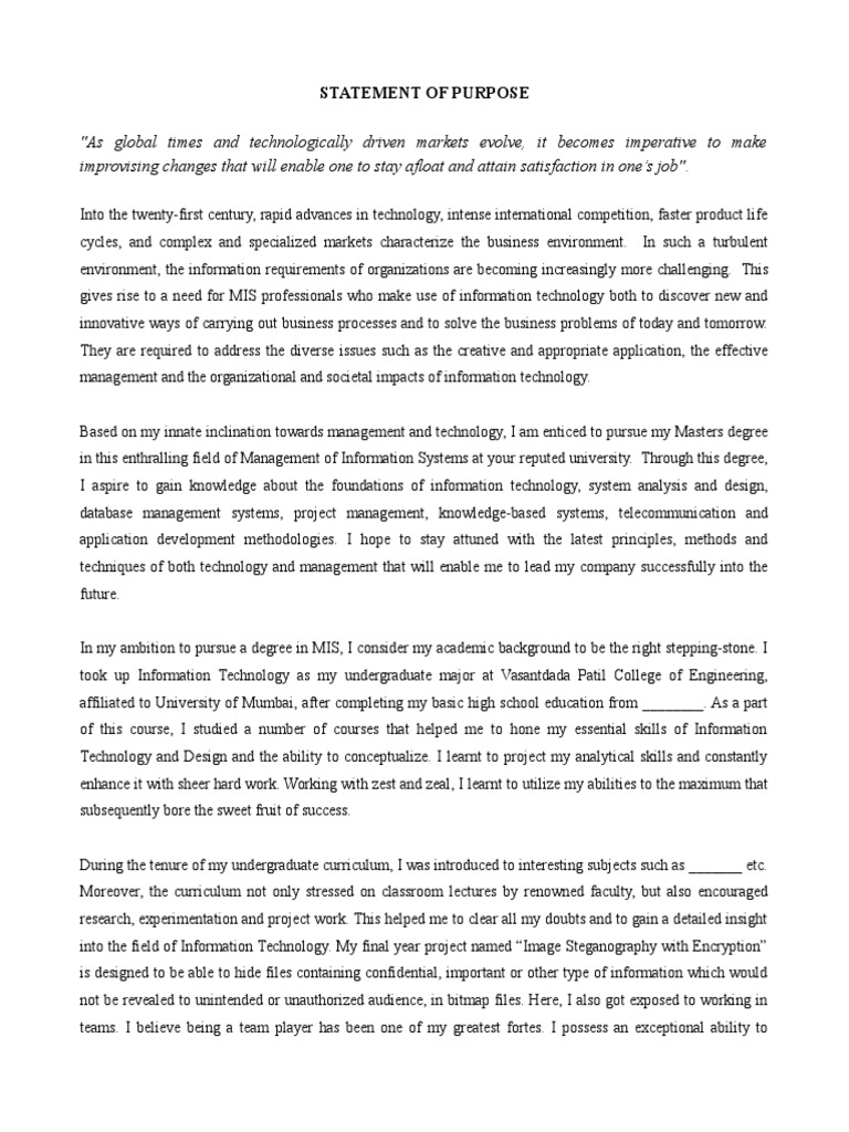 Sample Mis Sop | PDF | System | Academic Degree