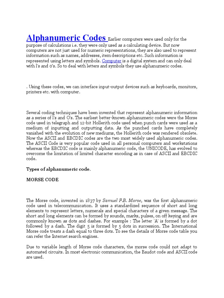 Alphanumeric Codes | Ebcdic | Ascii Alphanumeric Codes | Ebcdic | Ascii