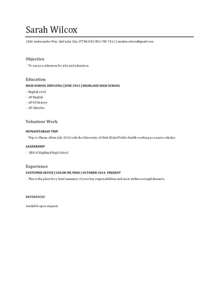 Sarah Wilcox Resume Overview | PDF