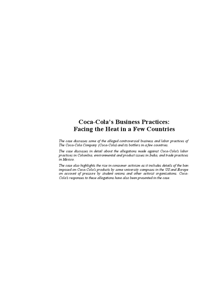 Case 10 Coca Colas Business Practices | PDF | Coca Cola | Quality ...
