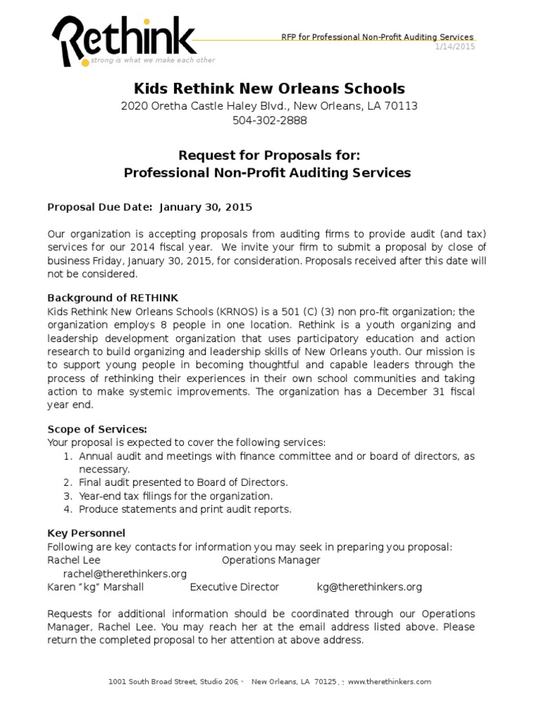 Rethink Audit RFP | PDF | Request For Proposal | Nonprofit Organization