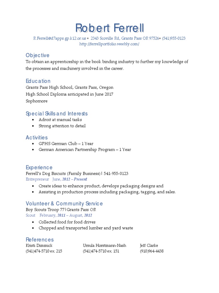 Robert Ferrell's Bookbinding Apprenticeship Resume | PDF