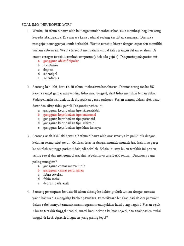 Soal IMO Neuropsikiatri | PDF