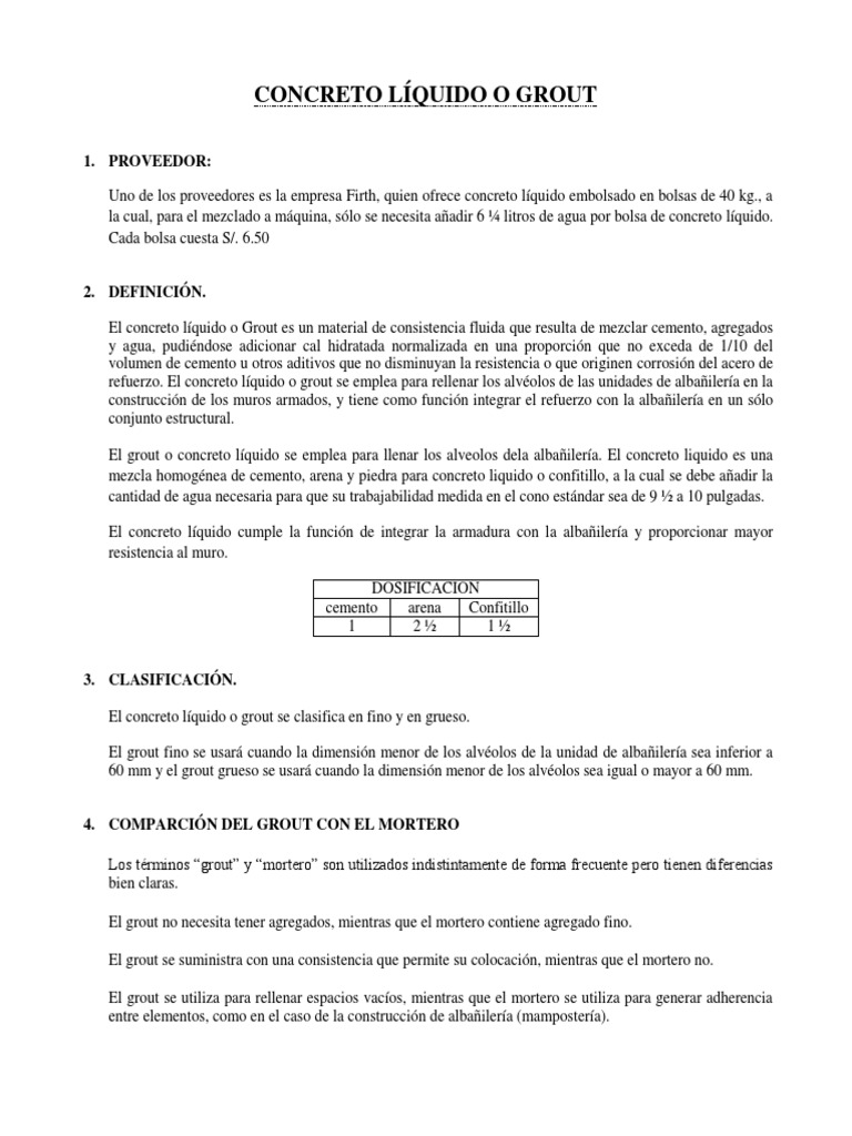 Grout | PDF | Hormigón | Cemento