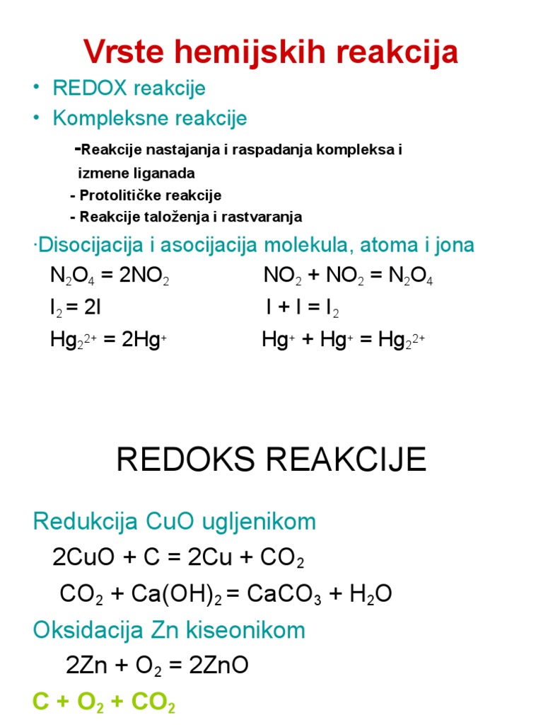 Vrste Hemijskih Reakcija | PDF