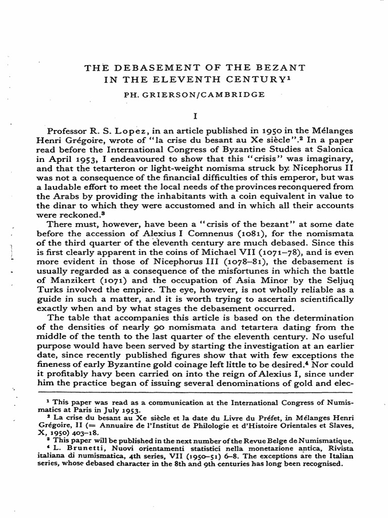 Eleventh Century Bezant Debasement | PDF | Coins | Fineness