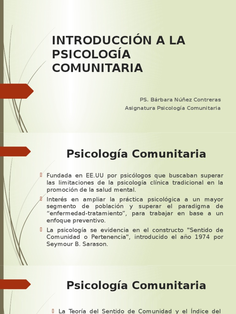 Clase 1 - Introducción a La Psicología Comunitaria | Comunidad ...