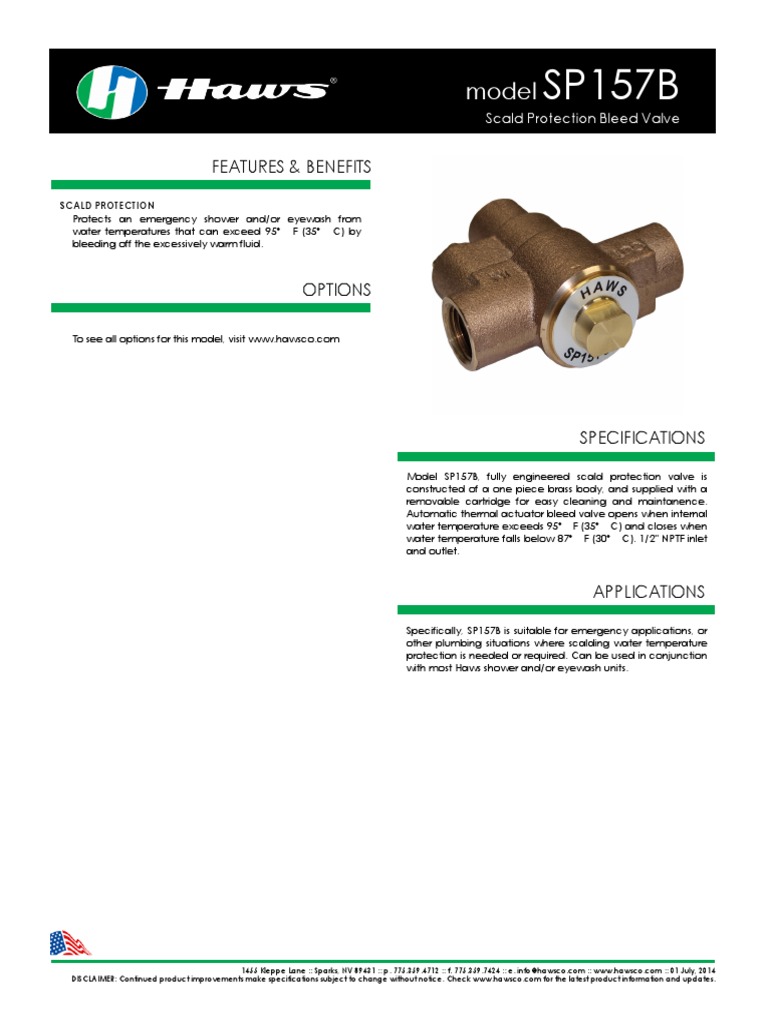 Haws Model sp157b Specsheet PDF PDF | PDF | Valve | Plumbing