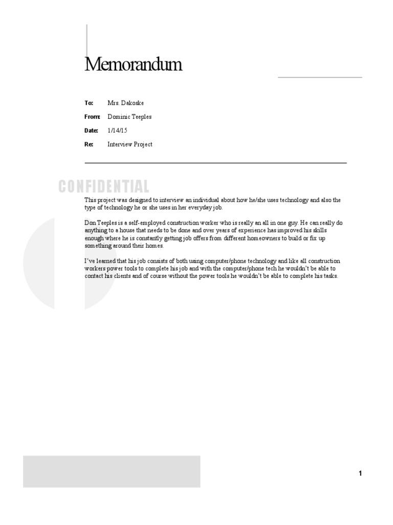 Interview Project Memorandum | PDF | Art