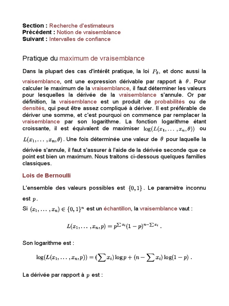 Pratique Du Maximum de Vraisemblance