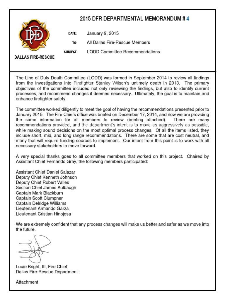 Dallas Fire-Rescue Memo On post-LODD Recommendations | PDF | Memorandum ...