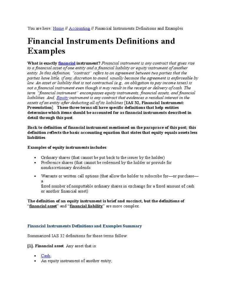 An In-Depth Explanation of Financial Instrument Definitions and ...