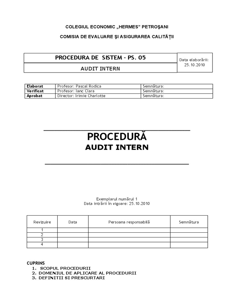 Procedura audit intern