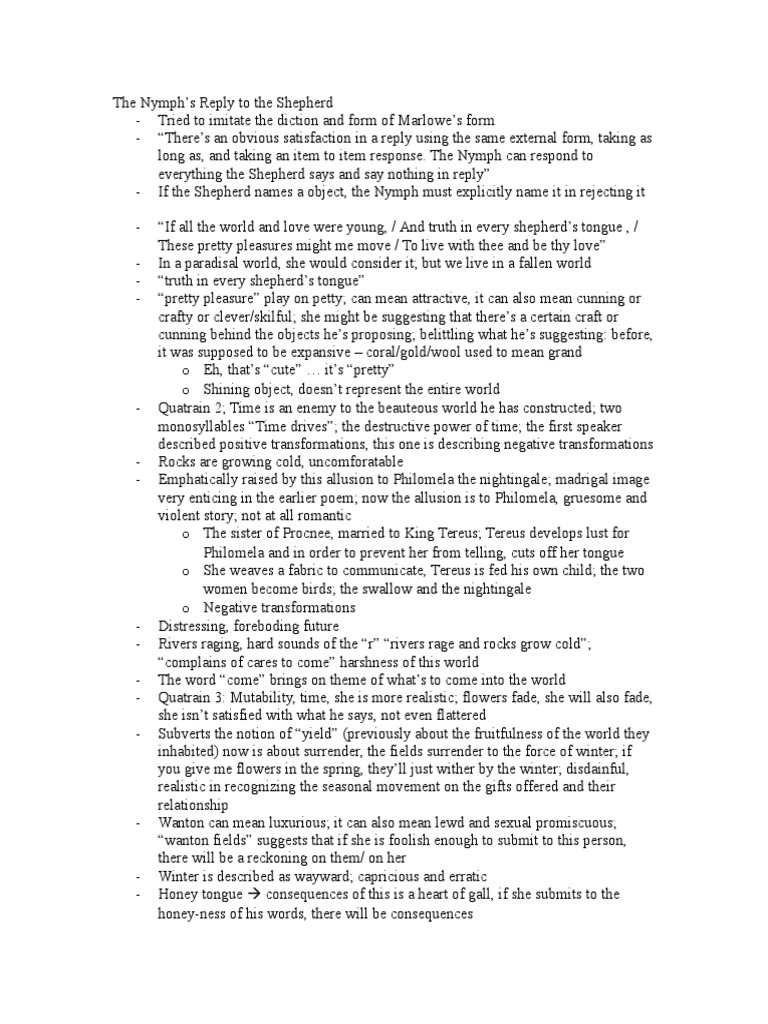 The Nymph's Reply To The Shepherd | PDF | Poetry