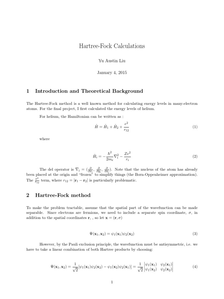 Hartree-Fock For He | PDF | Hartree–Fock Method | Wave Function