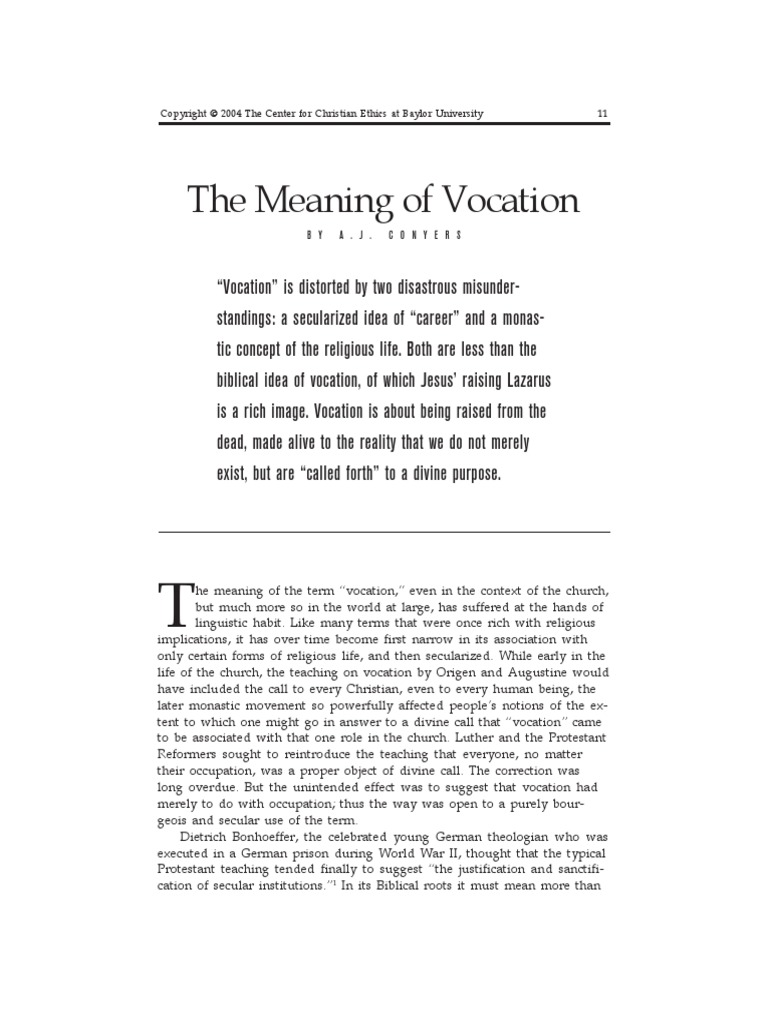 The Meaning of Vocation | PDF | Image Of God | Reason