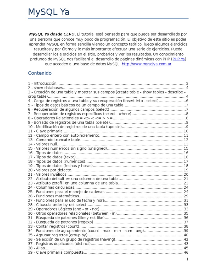 MySQL Ya | PDF | Tabla (base de datos) | SQL