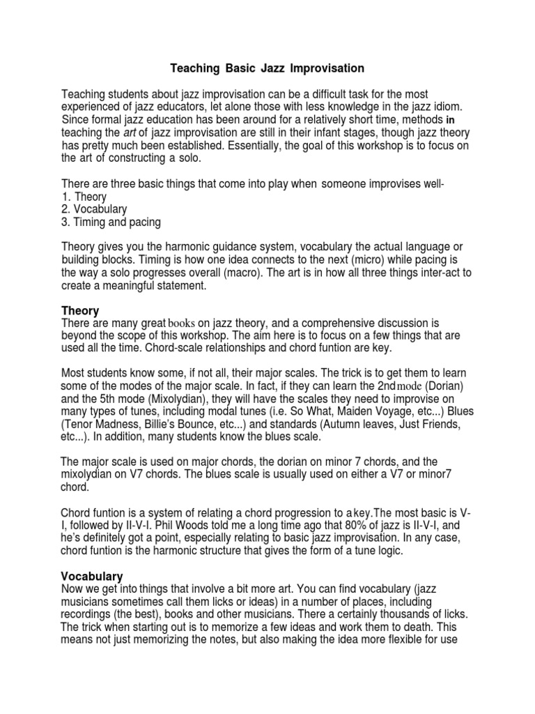 Teaching Basic Jazz Improvisation Tips And Music Examples Download