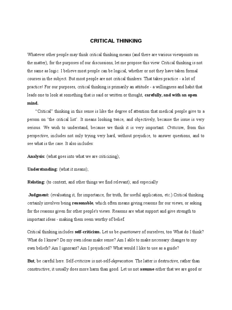 Critical Thinking | PDF | Critical Thinking | Reason
