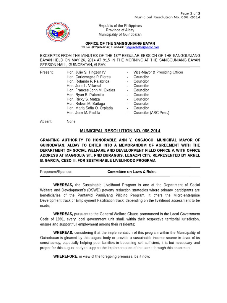 066-2014 Moa Sustainable Livelihood Program, - DSWD | PDF