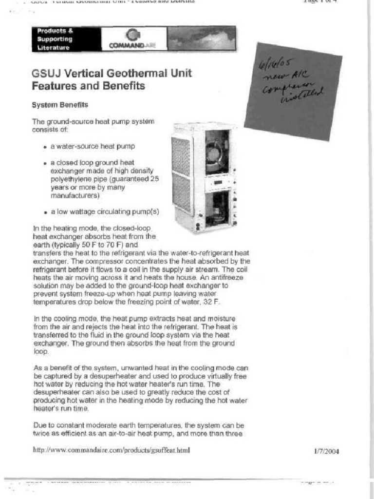 GSUJ Vertical Geothermal Unit Features and Benefits | PDF | Heat Pump ...
