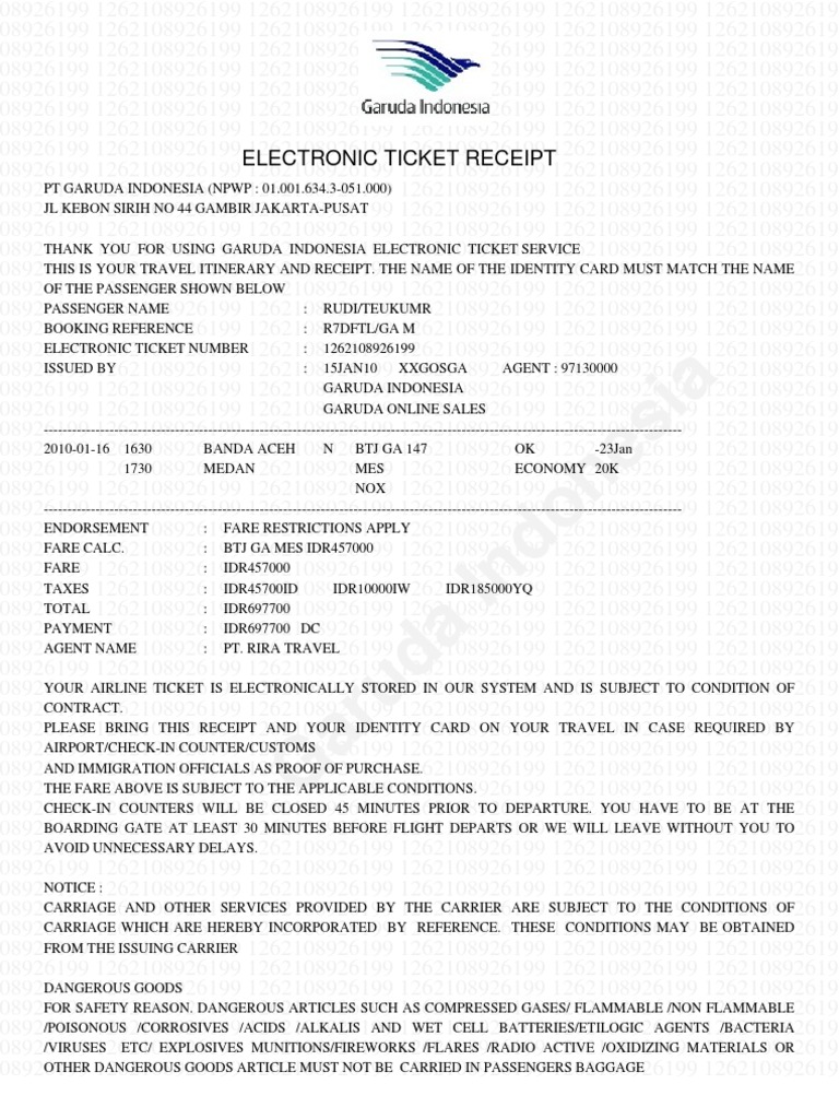 Contoh E-Ticket Garuda Indonesia | PDF | Business