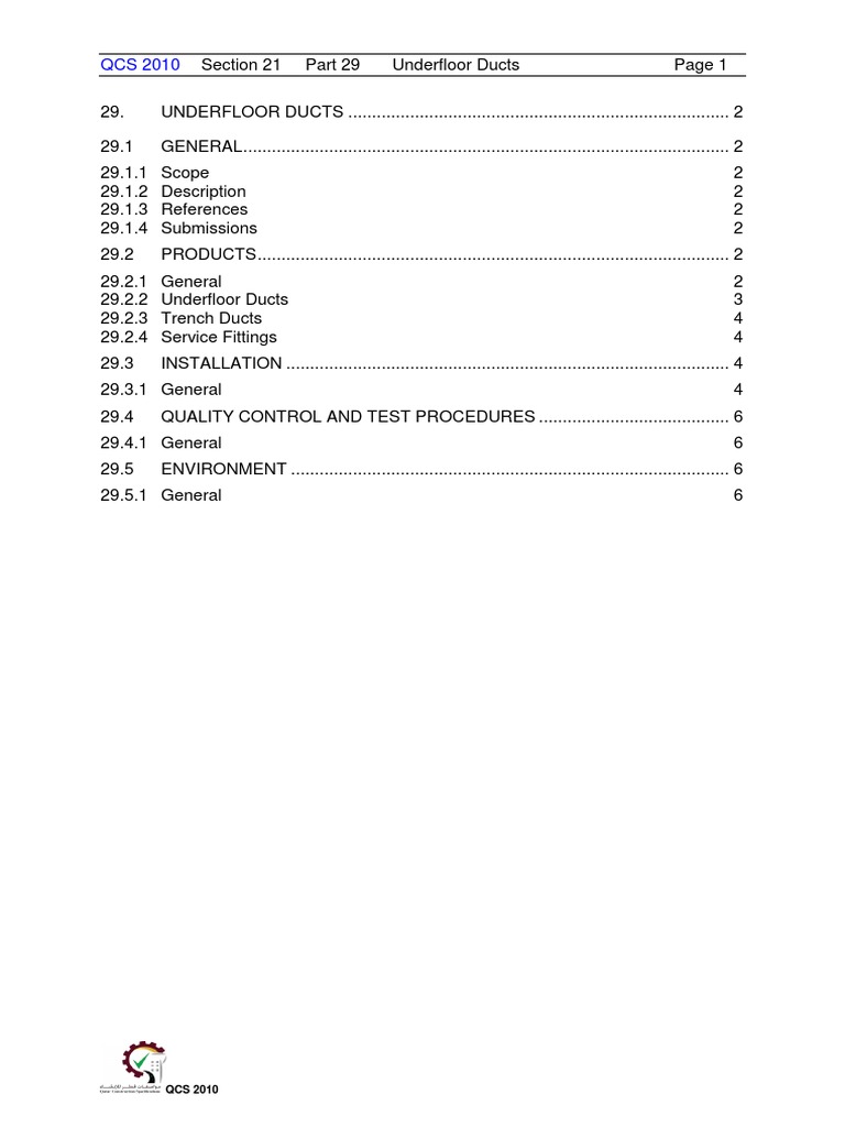 QCS 2010 Section 21 Part 29 Underfloor Ducts | PDF | Duct (Flow ...