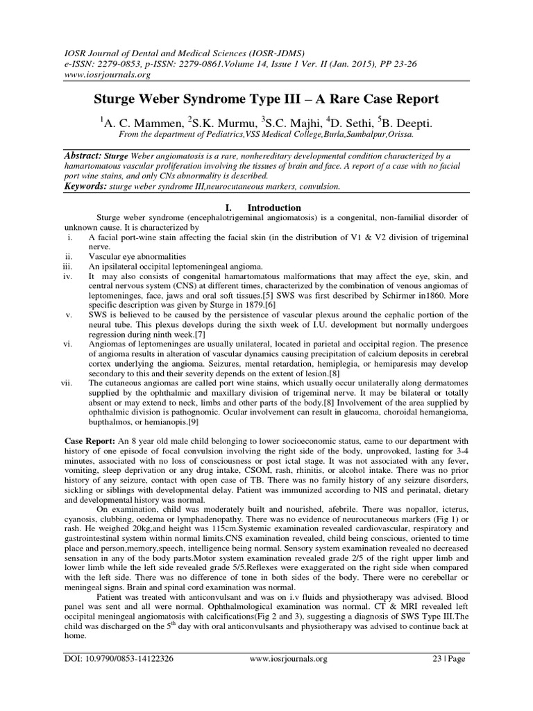 Sturge Weber Syndrome Type III - A Rare Case Report | PDF ...