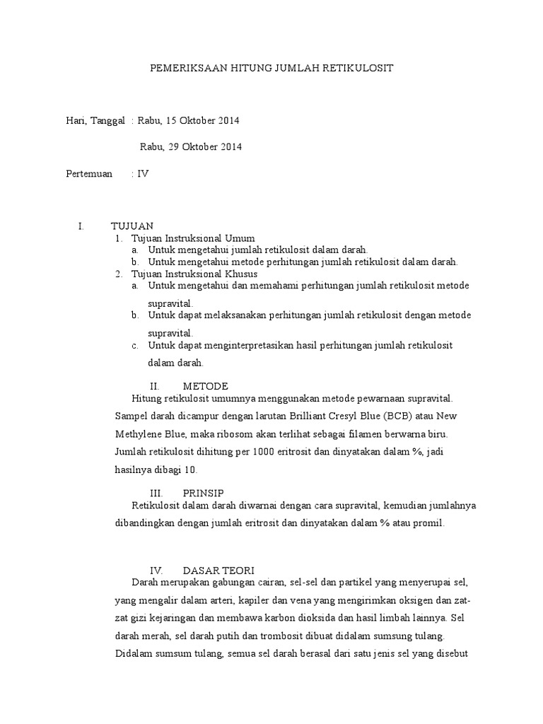 Pemeriksaan Hitung Jumlah Retikulosit | PDF | Pengembangan Diri ...