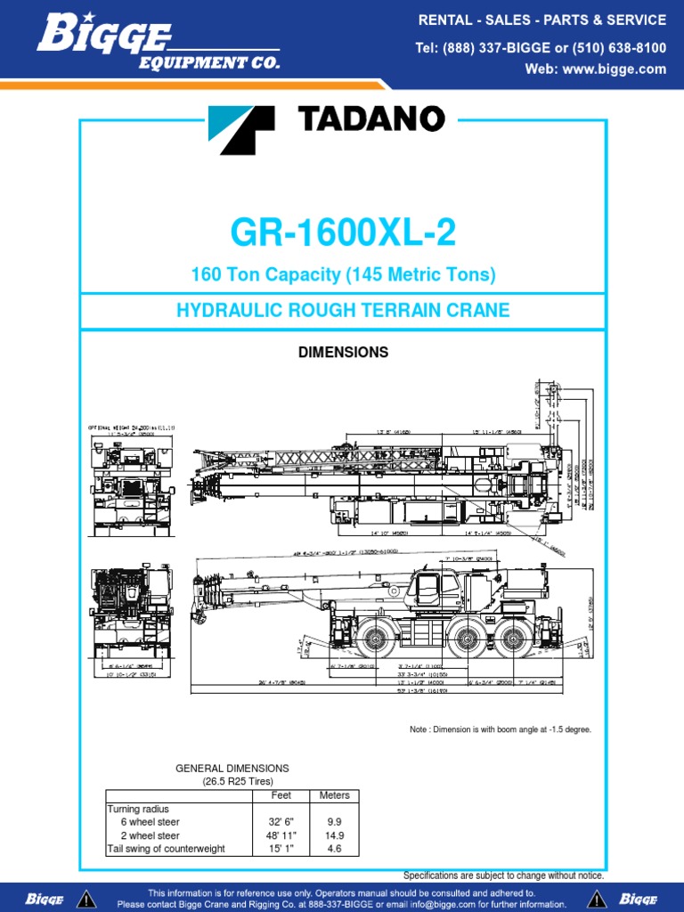Tadano GR 1600XL 2 | PDF | Crane (Machine) | Automatic Transmission