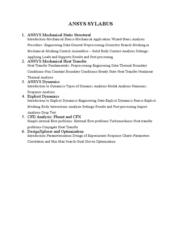 ANSYS Mechanical Engineering Syllabus | PDF | Computers | Technology ...