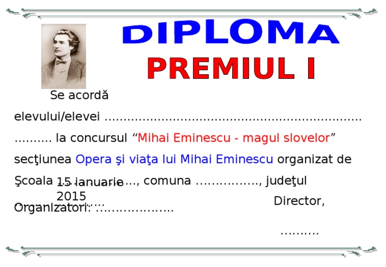Diploma Premiul I Eminescu | PDF