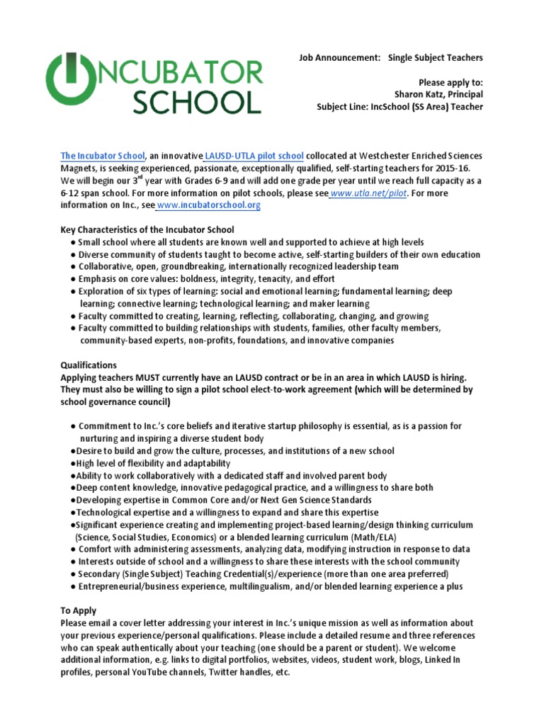 Teacher Job Announcement | PDF | Expert | Quality Of Life