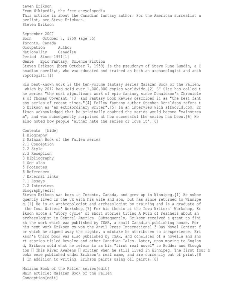 Steven Erikson Biography | PDF | Books