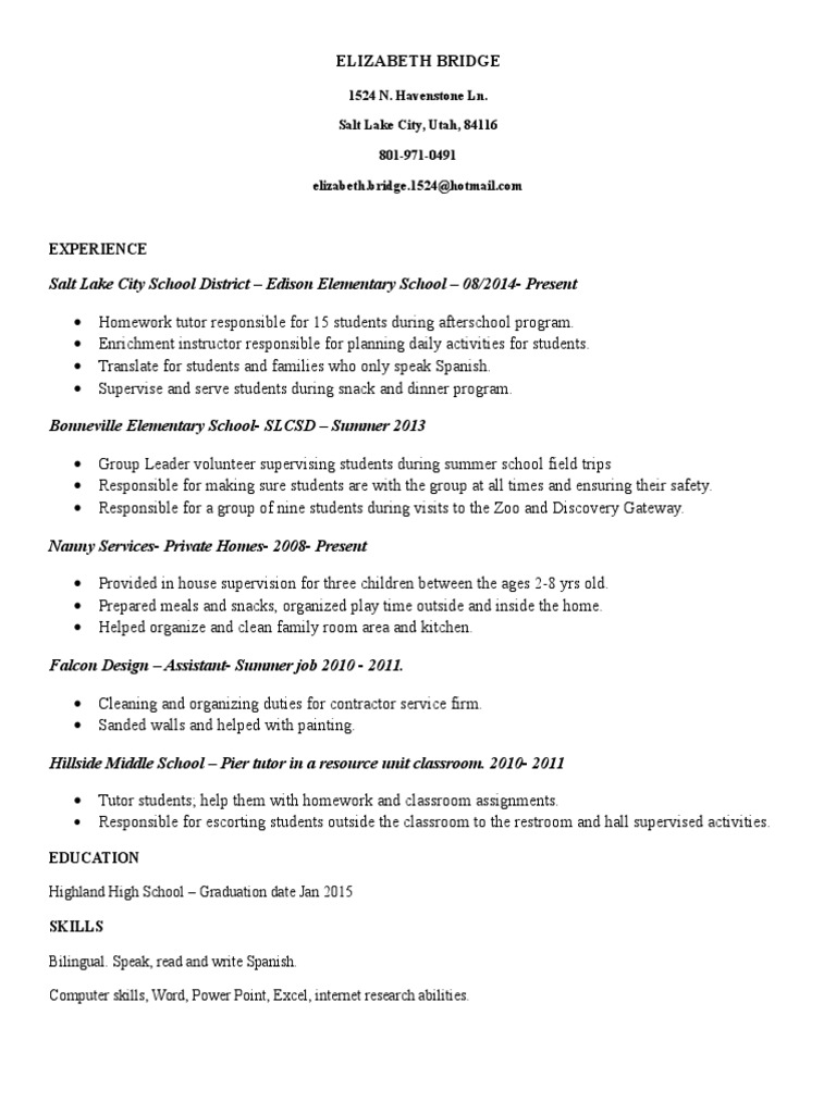 Elizabeth Bridge Resume | PDF | Language Arts & Discipline | Wellness